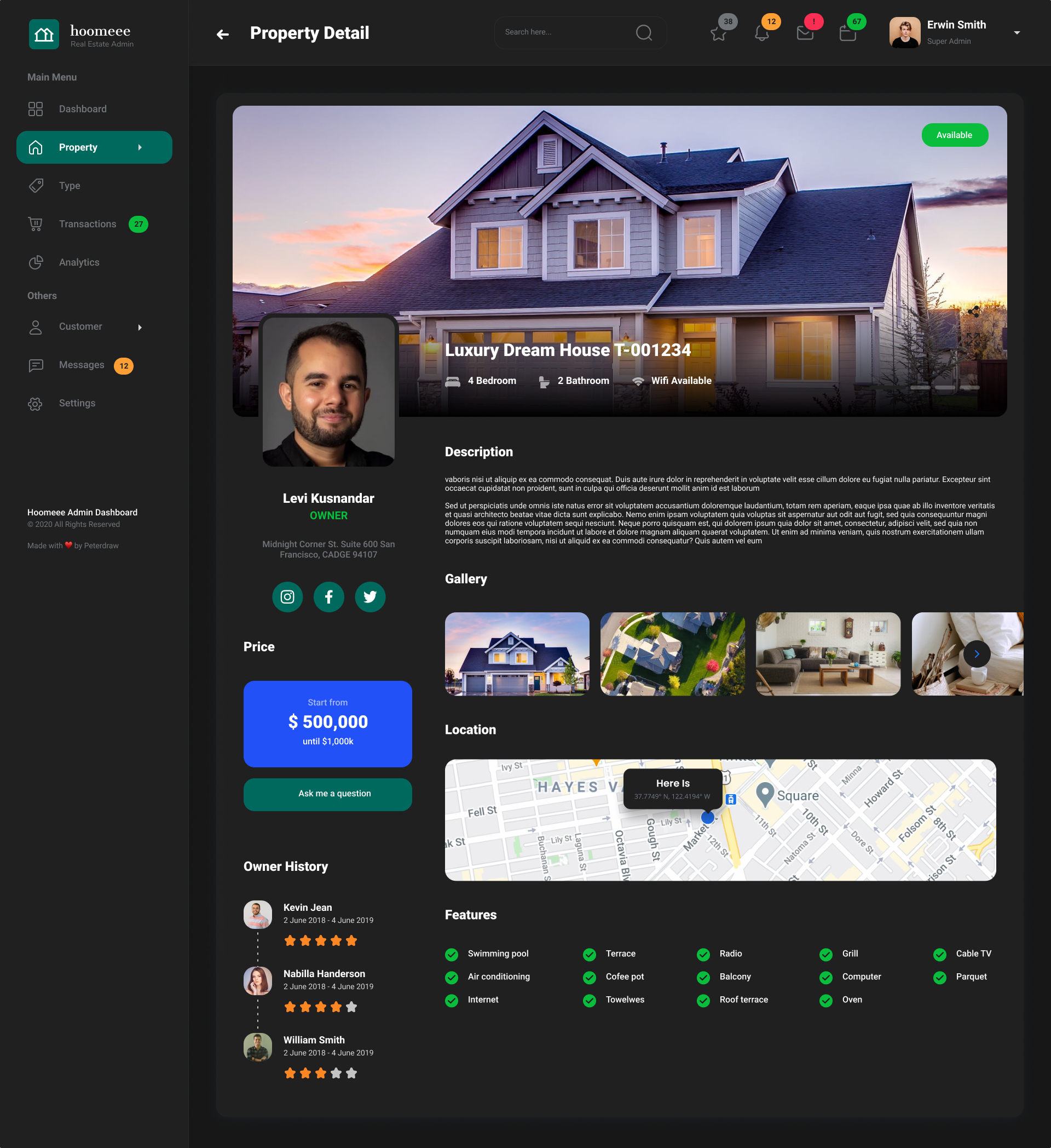 Hoomeee - Elegant Admin Dashboard Template Figma